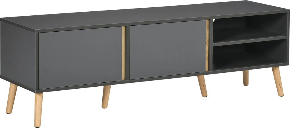 HOMCOM TV Stánek pro televizory do 55 palců, skandinávský design, 2 dveře, 2 police s vedením kabelů, 150 x 35 x 45 cm, tmavě šedá | Aosom