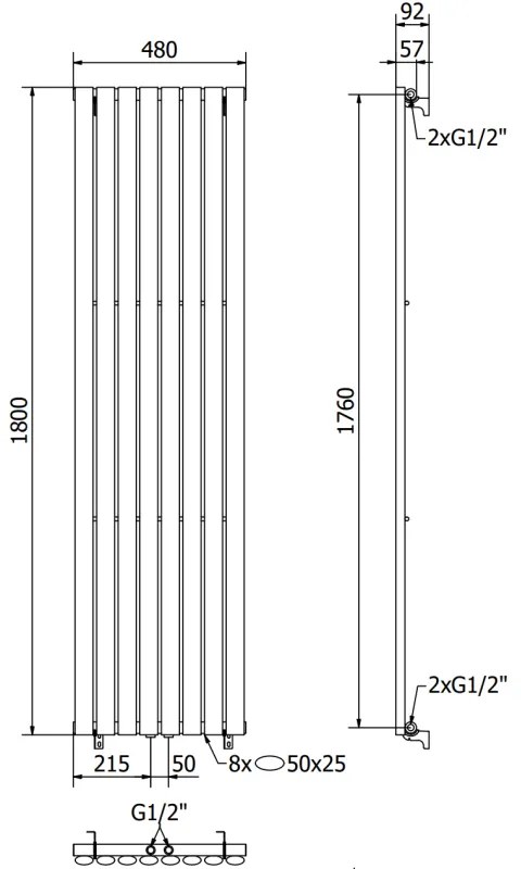 Mexen Oregon, topné těleso 1800 x 480 mm, 805 W, černá, W202-1800-490-00-70