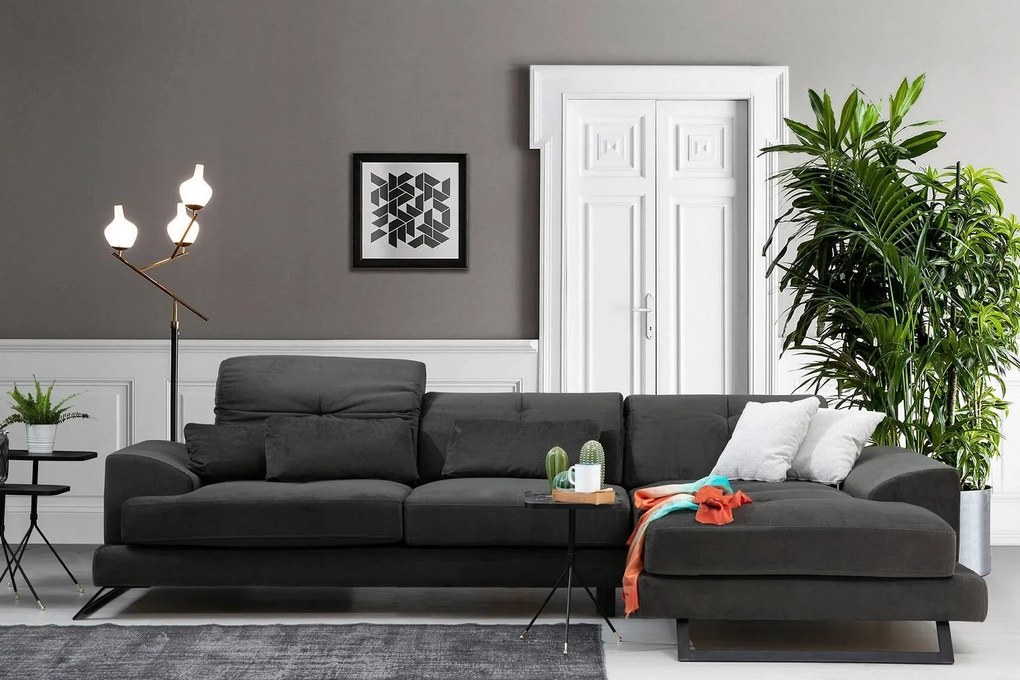Designová rohová sedačka Heimana 308 cm antracitová - pravá