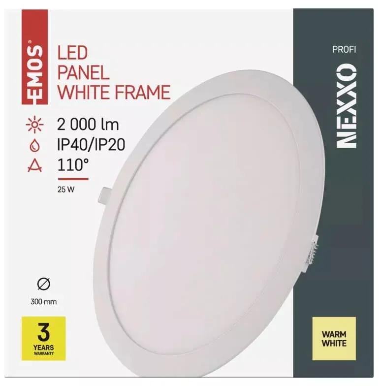 Emos lighting LED zápustný panel NEXXO ø30cm, 25W, kulatý, bílý Barva: Bílá, Chromatičnost: 4000K