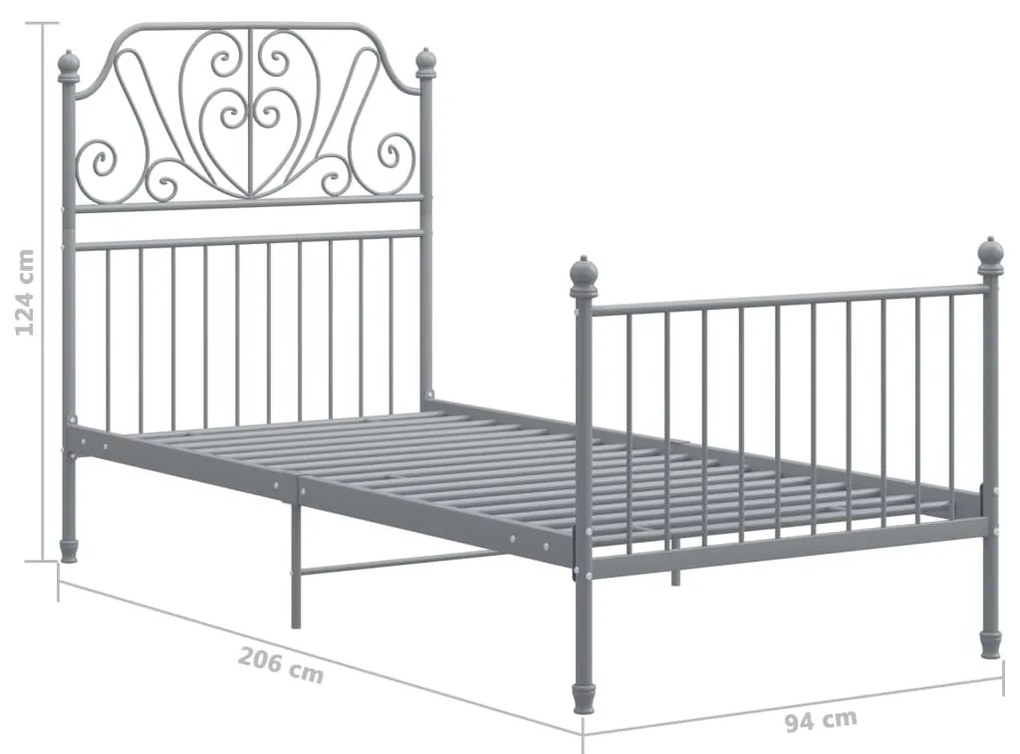 Rám postele šedý kov 90 x 200 cm,  324843
