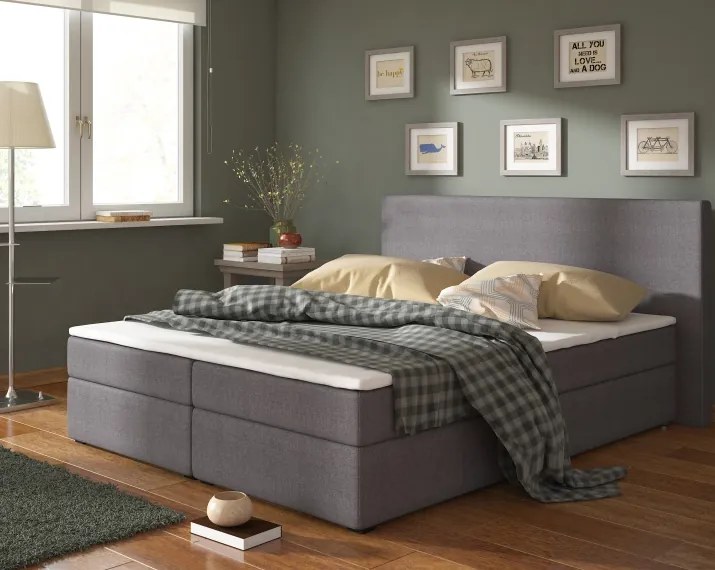 postel Tempo Kondela Boxspring Komfort 1, s roštem a matrací, 160x200 cm, látka šedá