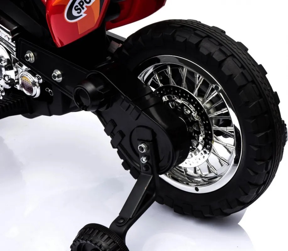 Ramiz Dětská motorka Cross na baterie červená + pomocná kolečka + LED zvuky