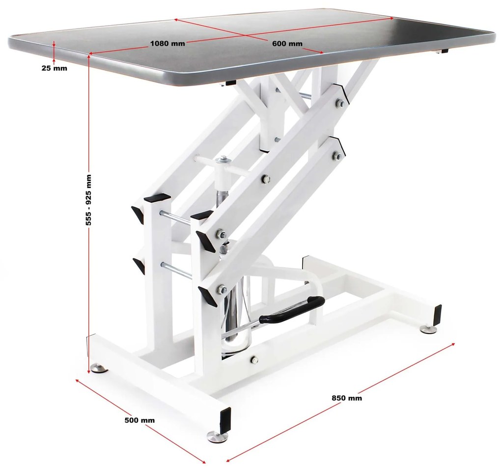 Wiltec Stříhací stůl pro psy a kočky, 108x60x55,5-92,5 cm, hydraulický stříhací stůl, skládací, stříhací stůl
