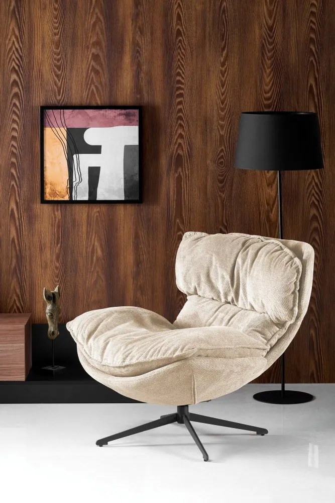 Otočné relaxační křeslo GREGOR — kov, látka, béžová