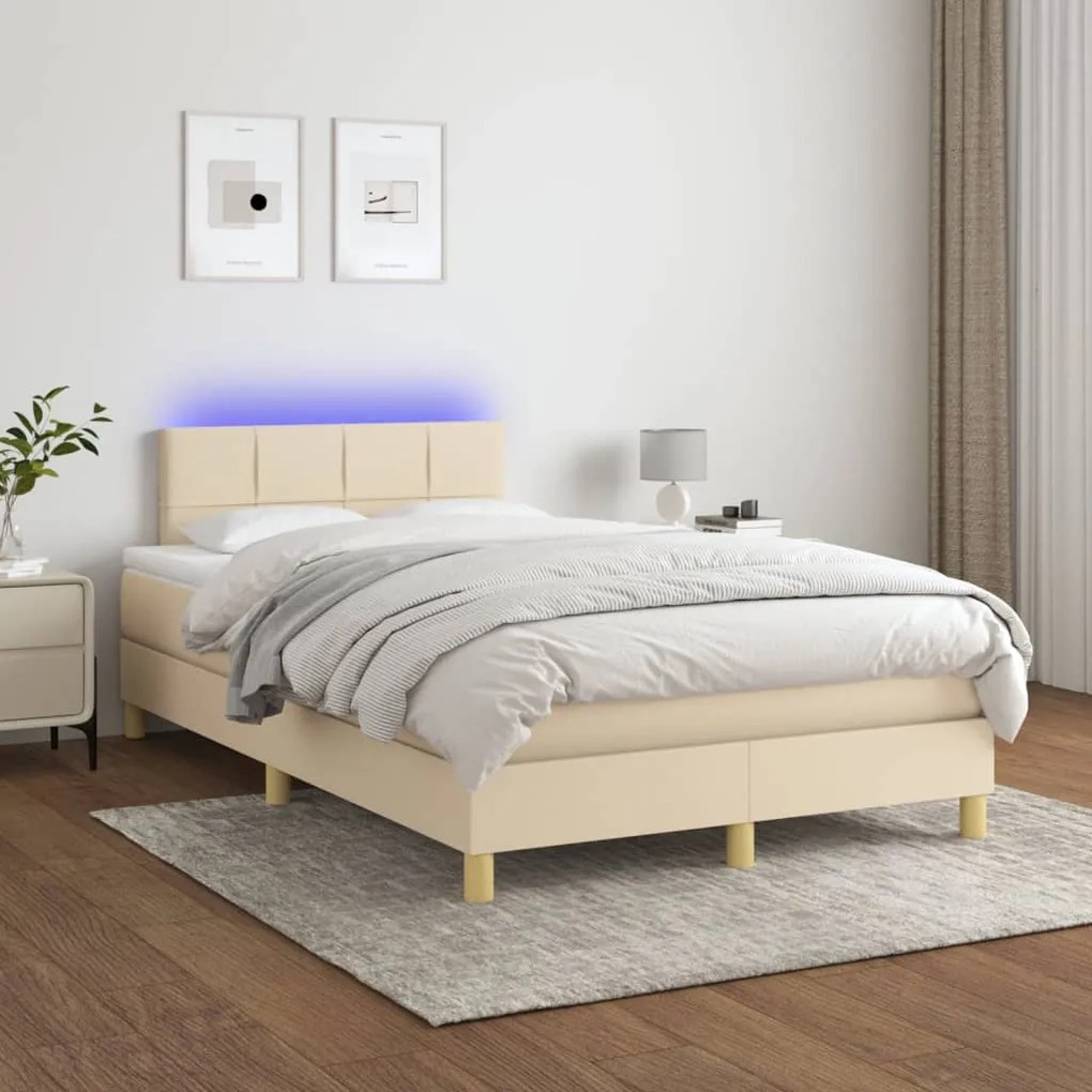 Box spring postel s matrací a LED krémová 120 x 200 cm textil 3133706