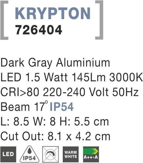 NV 726404 Venkovní zapuštěné svítidlo do zdi KRYPTON tmavě šedý hliník LED 2W 3000K 220-240V 17st. IP54 - NOVA LUCE