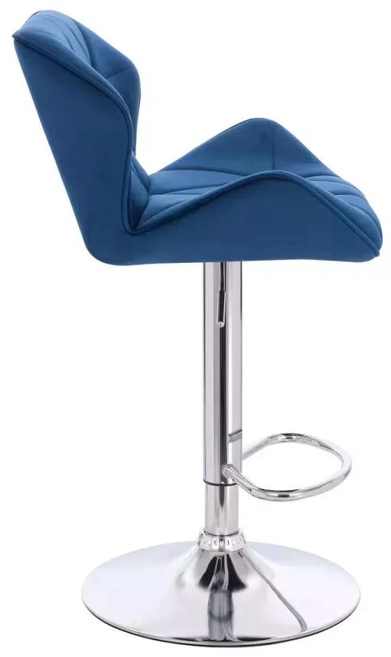 LuxuryForm DESIGN Barová židle MILANO VELUR na stříbrné kulaté podstavě - modrá