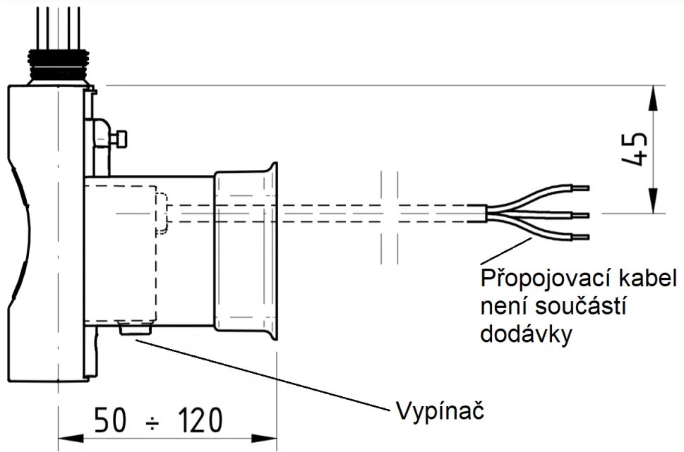 Hydronix Home Plus Eco, čtvercový profil, topná tyč 300 W Barva topné tyče: Černá, Připojení topné tyče: Bez kabelu s mechanickým vypínačem