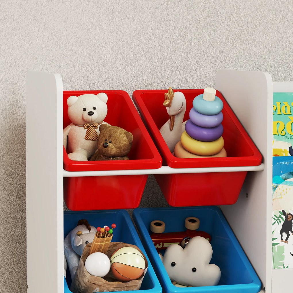 AIYAPLAY úložný nábytek pro děti, úložný box na hračky s 6 vyjímatelnými boxy a velkou pojízdnou krabicí, 100x30x80 cm, vícebarevný