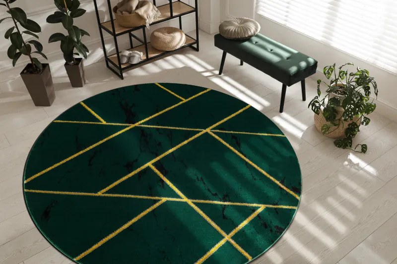 Dywany Łuszczów, Kusový koberec Emerald geometric 1012 green and gold kruh, 200x200 (průměr) kruh, zelená, chodba / předsíň
