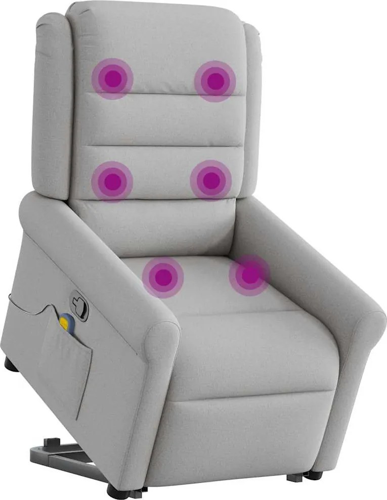 Zvedací masážní polohovací křeslo obláčkově šedé textil 3303333