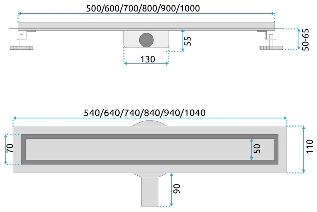 Odtokový žlab REA NEOX PRO 70 cm, broušený nikl
