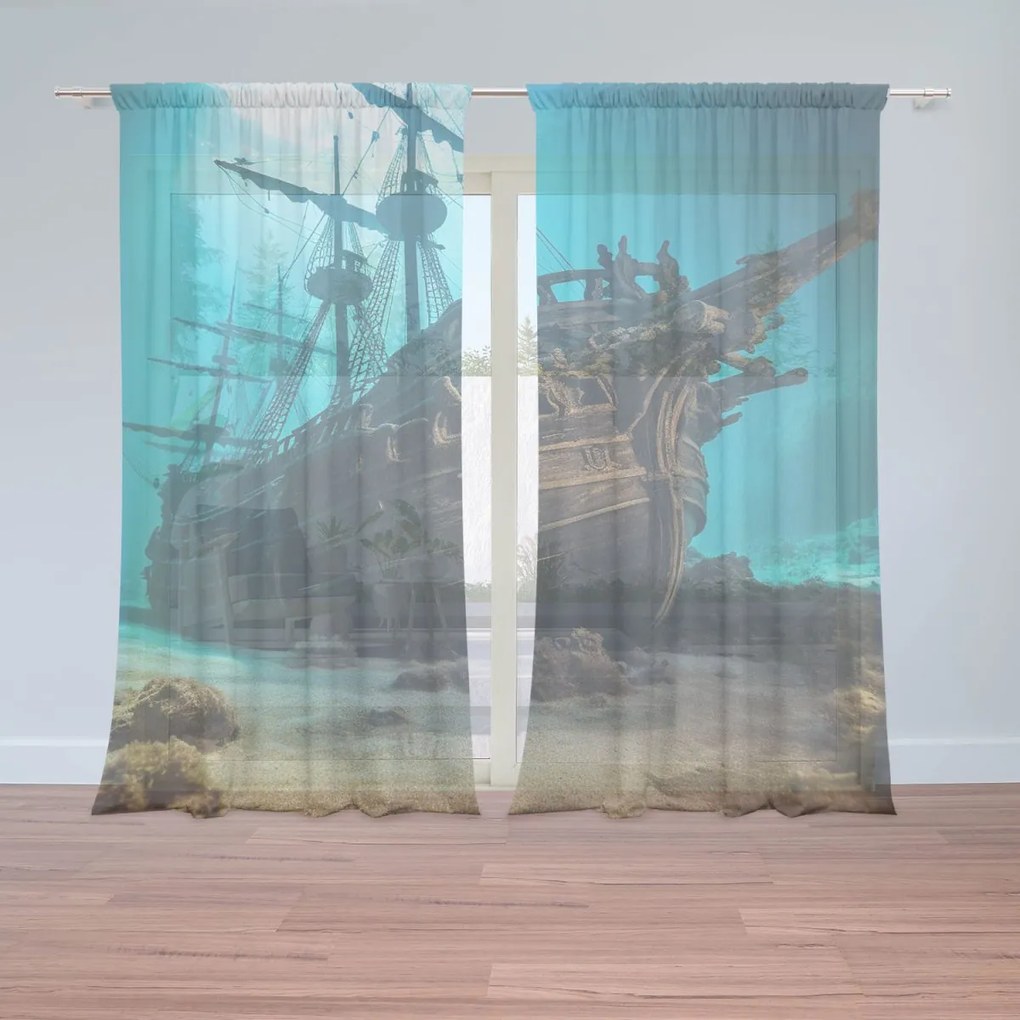 Sablio Záclony Vrak dřevěné lodi na dně moře: 2ks 150x250cm