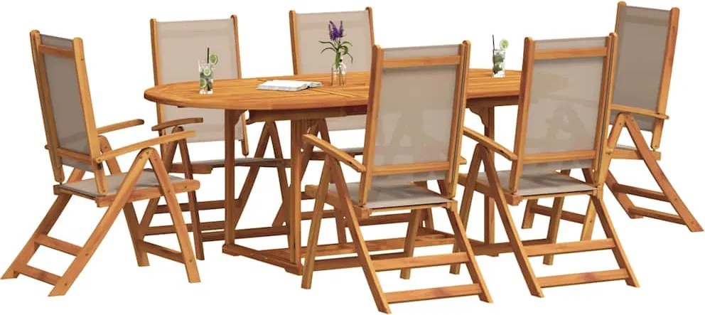 7dílný zahradní jídelní set masivní akáciové dřevo a textilen 3279315