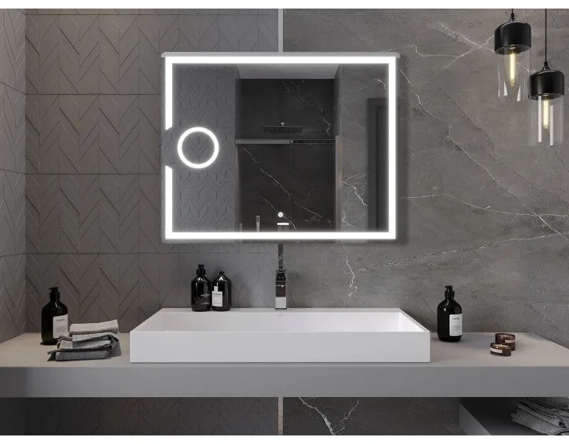 Mexen Onyx, LED koupelnové zrcadlo s podsvícením a kosmetickým zrcátkem 100x80 cm, 6000K, ochrana proti zamlžování, 9813-100-080-611-00
