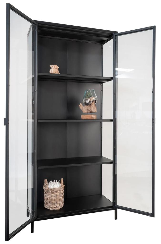 House Nordic Vitrína, černý kov, 2 skleněné dveře\n80x35x175 cm