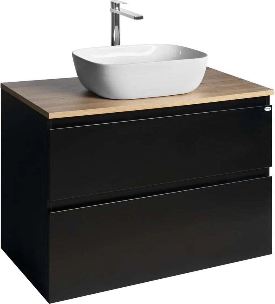 Aqualine Altair - Umyvadlová skříňka 88 cm, matná černá/dub emporio AI690-01