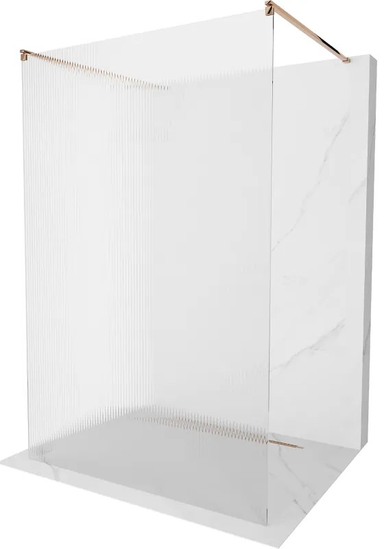 Mexen Kioto, sprchová zástěna Walk-In 100 x 200 cm, 8mm sklo s žebrovým vzorem, růžové zlato profil, 800-100-002-60-09