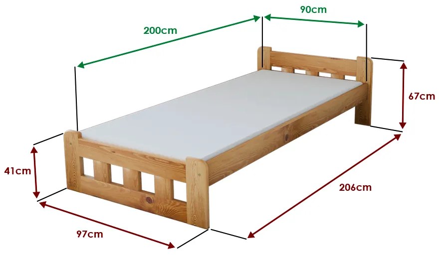 Postel Naomi zvýšená 90 x 200 cm, olše Rošt: Bez roštu, Matrace: Matrace Deluxe 10 cm