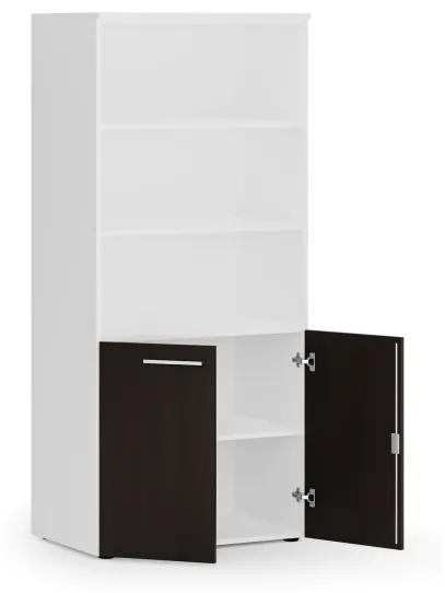 Kombinovaná kancelářská skříň PRIMO WHITE, nízké dveře, 1781 x 800 x 500 mm, bílá/wenge