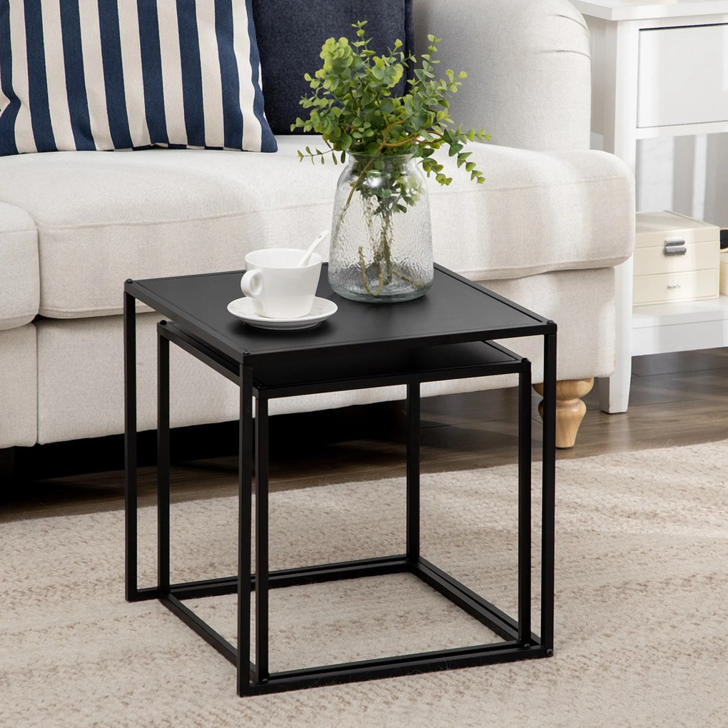 HOMCOM konferenční stolek sada 2 stolků moderní design ocelový rám do 10 kg černý 120x59x45cm do obývacího pokoje