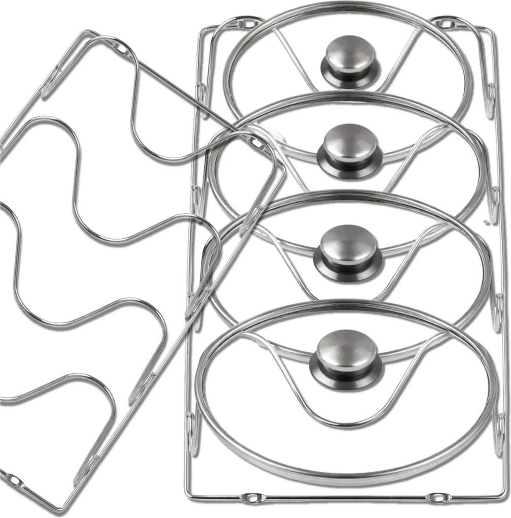 Camerazar Kuchyňský držák na 4 poklice, kovový, nástěnný, k zavěšení na dveře nebo zeď