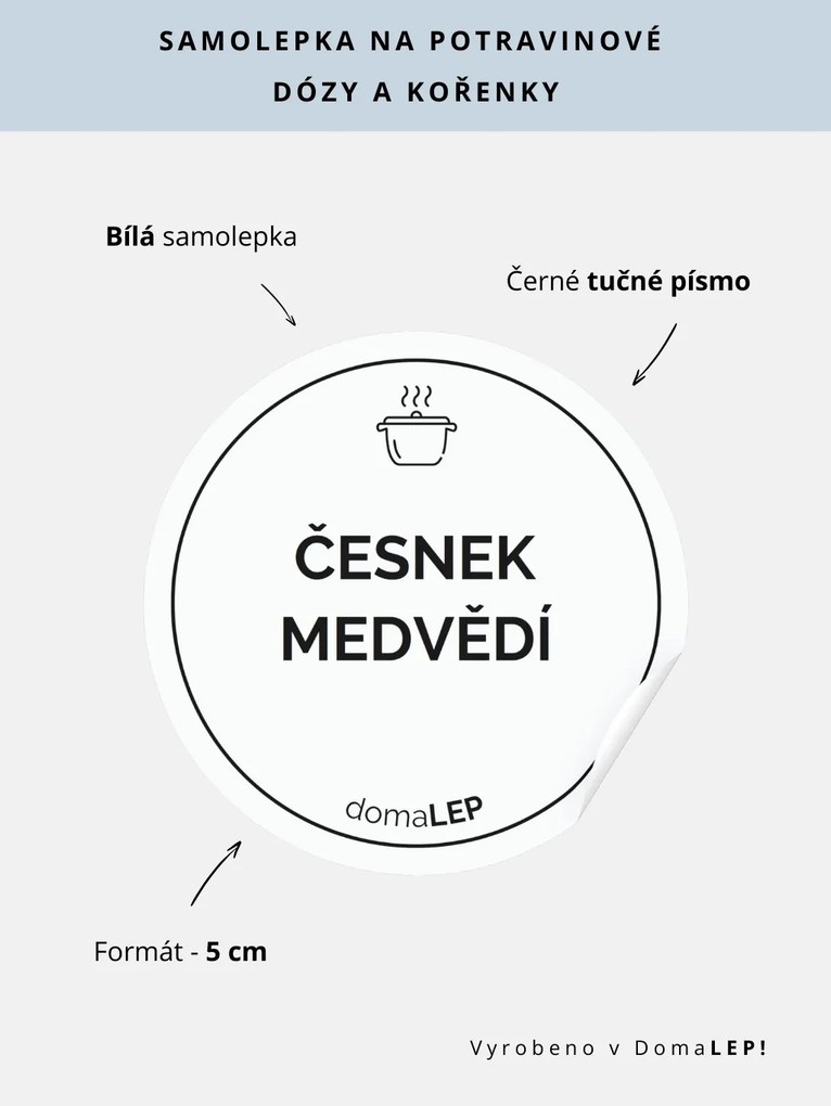 Samolepka na kořenky ČESNEK MEDVĚDÍ bílá 5 cm tučné písmo