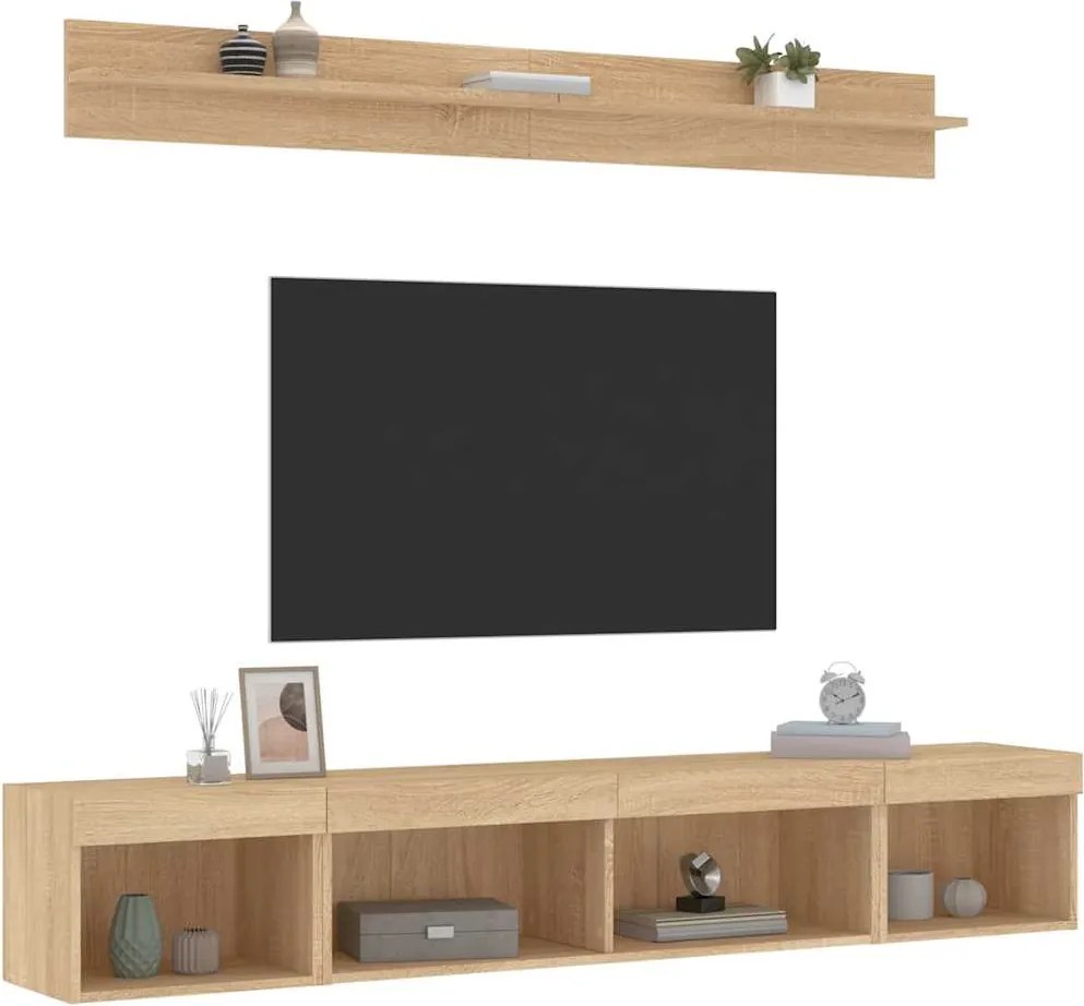 5dílná obývací stěna s LED dub sonoma kompozitní dřevo 3216684