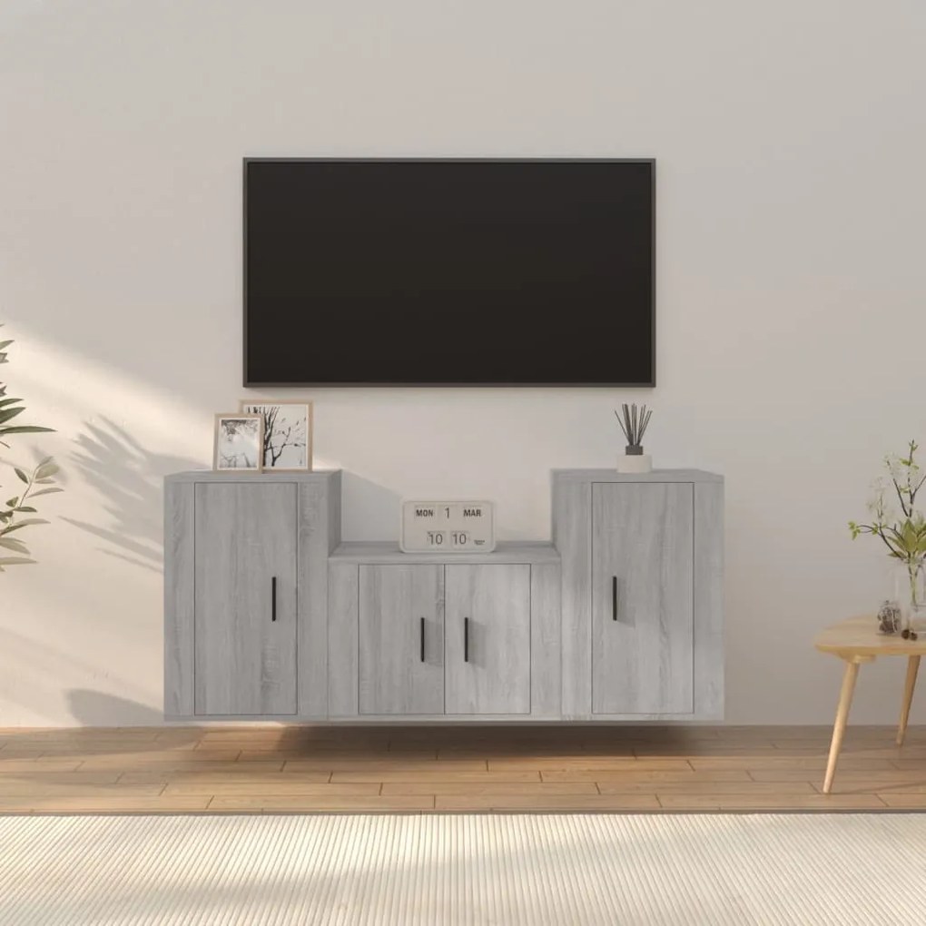 3Dílný Set Tv Skříněk Kompozitní Dřevo - Kouřový dub