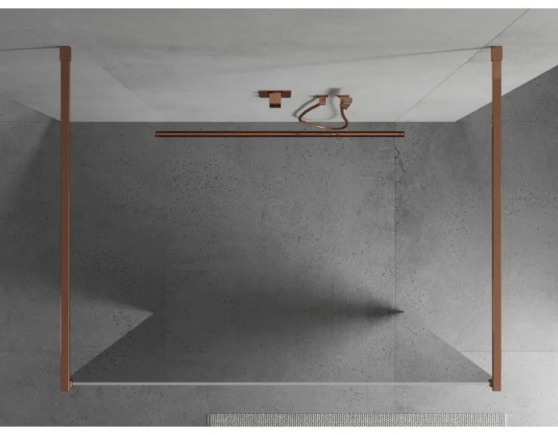 Mexen Kioto, průchozí sprchová zástěna 100 x 200 cm, 8mm sklo vzor zrcadlo, 2x růžové zlato stabilizační rozpěra, 800-100-002-60-50