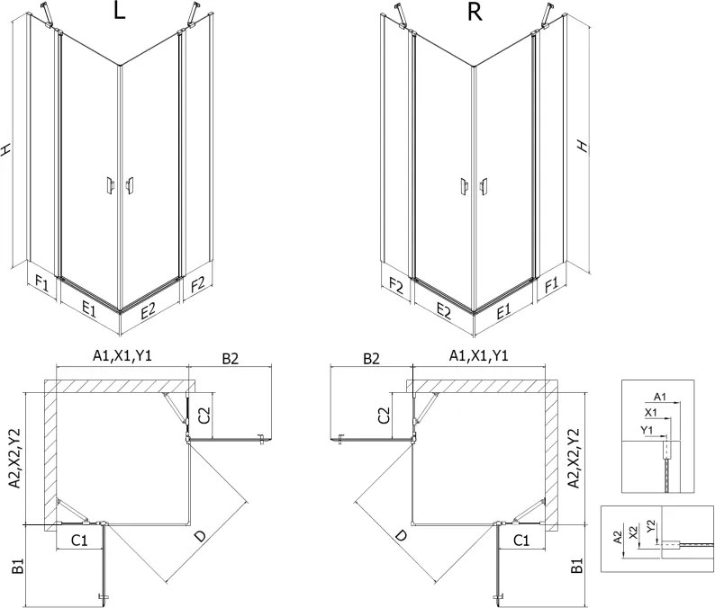 Mexen, Mexen Mist Duo výklopný sprchový kout 110 x 75 cm, černý rám - 8A4-110L-075P-70-70
