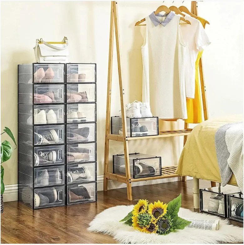 Organizér na boty MARI, 18boxů, černá/průsvitná SongmicsHome