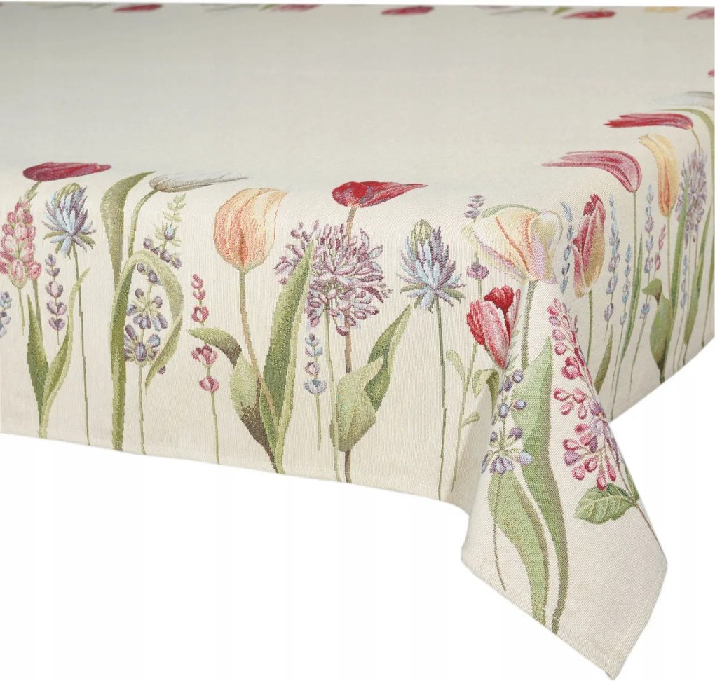 Ubrus Tulipány Jaro Květiny 140X180 Odolný Proti Skvrnám Gobelín Elegantní Béžový