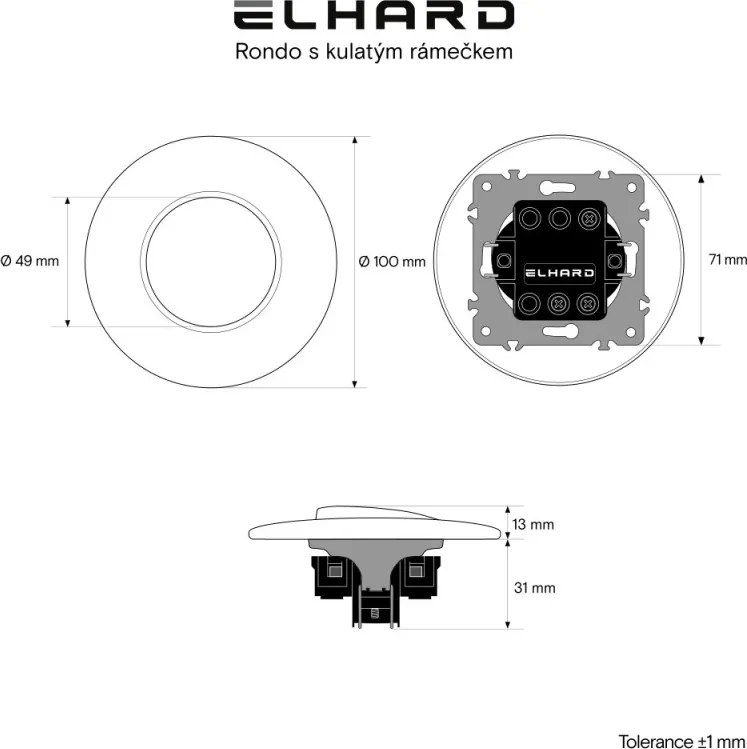 Elhard Kulatý vypínač Rondo č.6 s kulatým rámečkem, bílý - kompletní set RD5006W