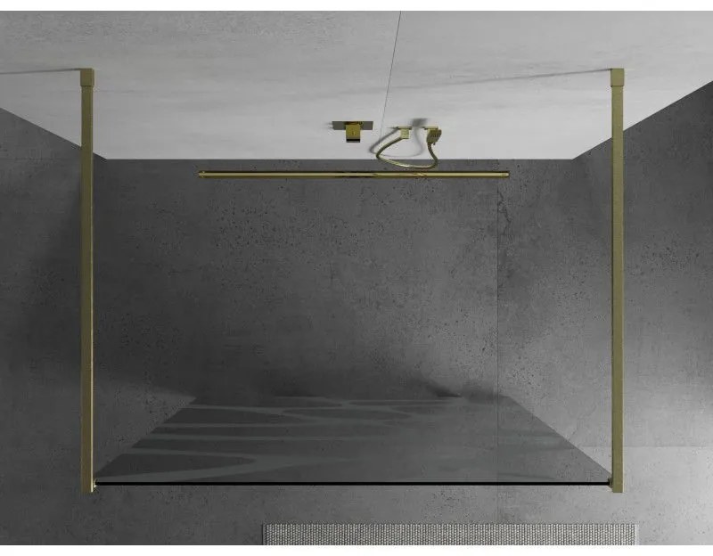 Mexen Kioto, sprchová zástěna Walk-In 100 x 200 cm, 8mm čiré sklo bílý vzor, ​​zlatý matný profil, 800-100-002-55-97