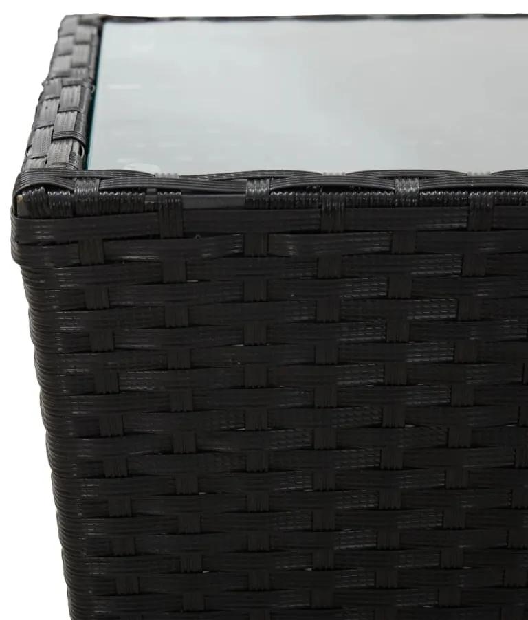 Čajový stolek černý 41,5 x 41,5 x 43 cm polyratan tvrzené sklo - Default Title