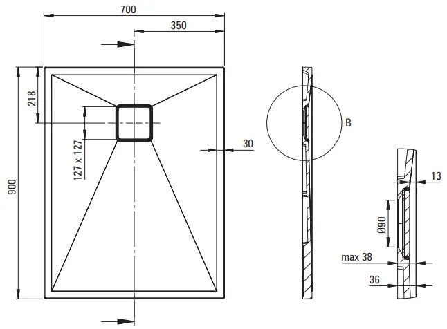 Aplomo Correo obdélníková sprchová vanička, antracit Rozměr vaničky: 100x80cm