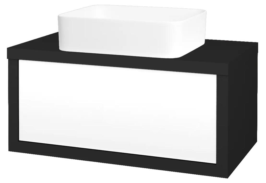 Dřevojas Koupelnová skříň STORM SZZ 80 (umyvadlo Joy) Varianta: D01 Beton / L01 Bílá vysoký lesk