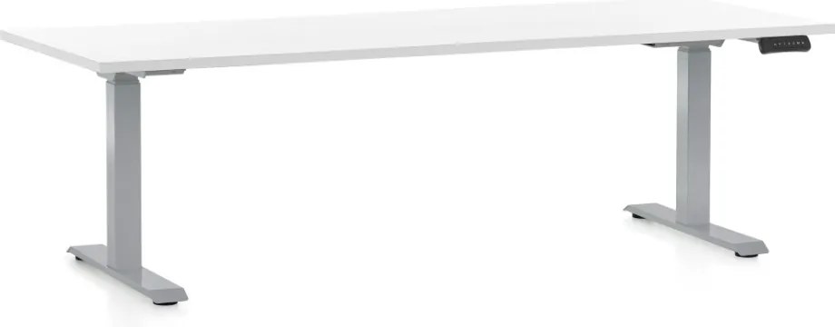 Výškově nastavitelný stůl OfficeTech D, 200 x 80 cm, šedá podnož, bílá