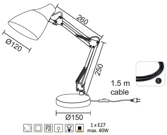 ACA DECOR Retro stolní lampa KINGSTON max. 40W/E27/230V/IP20, bílá