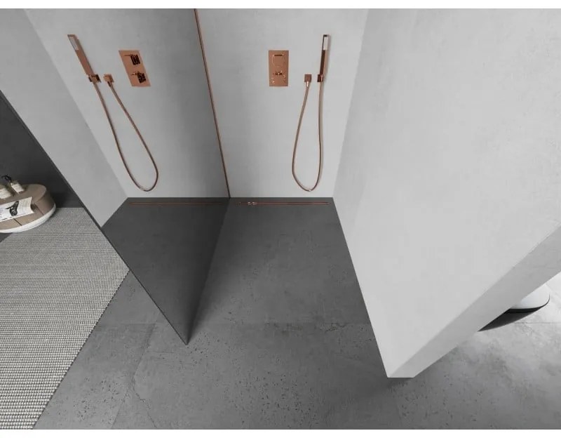 Mexen Kioto, sprchová zástěna Walk-In 100 x 200 cm, 8mm sklo vzor zrcadlo, měděný matný profil, 800-100-101-65-50