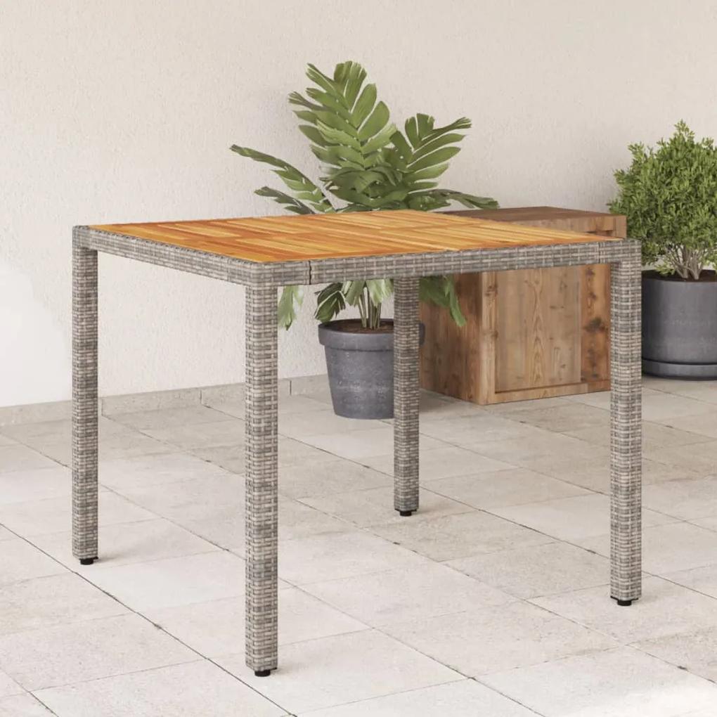 Zahradní stůl s akáciovou deskou šedý 90 x 90 x 75 cm polyratan,  365530