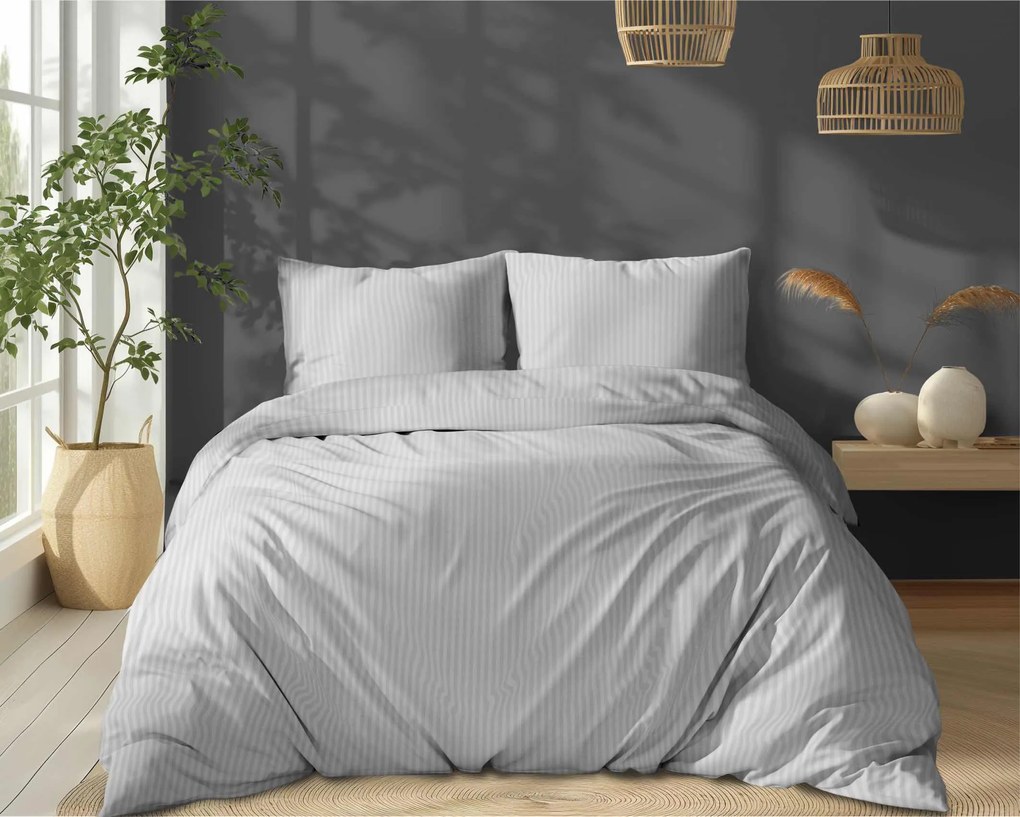 Detexpol Damaškové povlečení 180x200 stříbrné jednobarevné pruhy 1 cm Pure