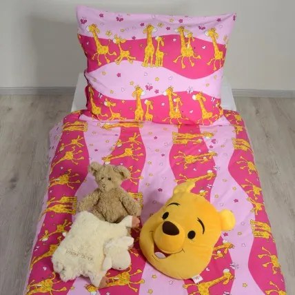 Povlečení bavlněné dětské Žirafky růžové Emi Dětský set 130x90cm + 65x45cm