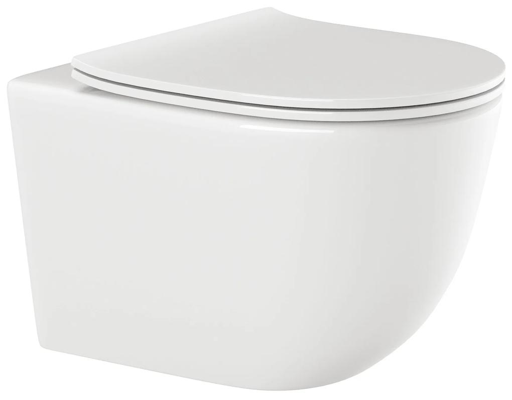 Invena Tinos, závěsná WC mísa Rimless 495x365x360 mm + SLIM toaletní sedátko s pomalým zavíráním, bílá lesklá, INV-CE-91-001-W
