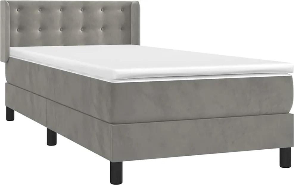 Box spring postel s matrací světle šedá 90x200 cm samet 3131177