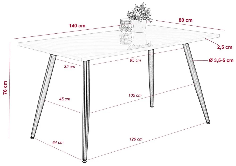 Jídelní stůl Anika 140x80 cm, bílý lesk