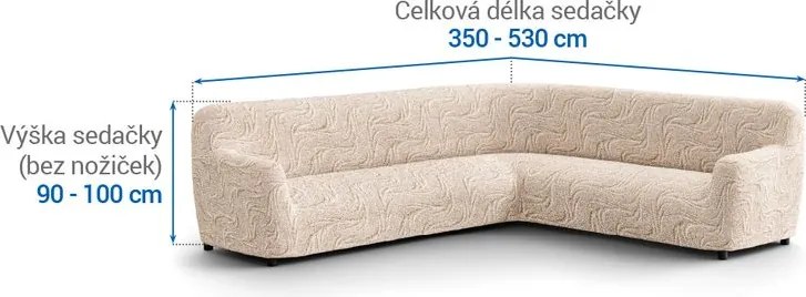 Bielastické potahy BRILLANTE béžové rohová sedačka (š. 350 - 530 cm)