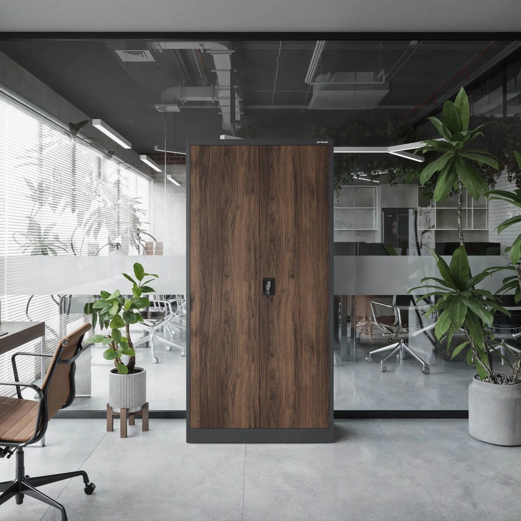 Kancelářská skříň na dokumenty se 4 policemi, antracit/ořech, 900x1850x400 mm: JAN Eco Design